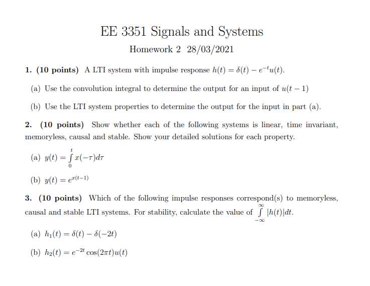 Solved EE 3351 Signals and Systems Homework 2 28/03/2021 1. | Chegg.com