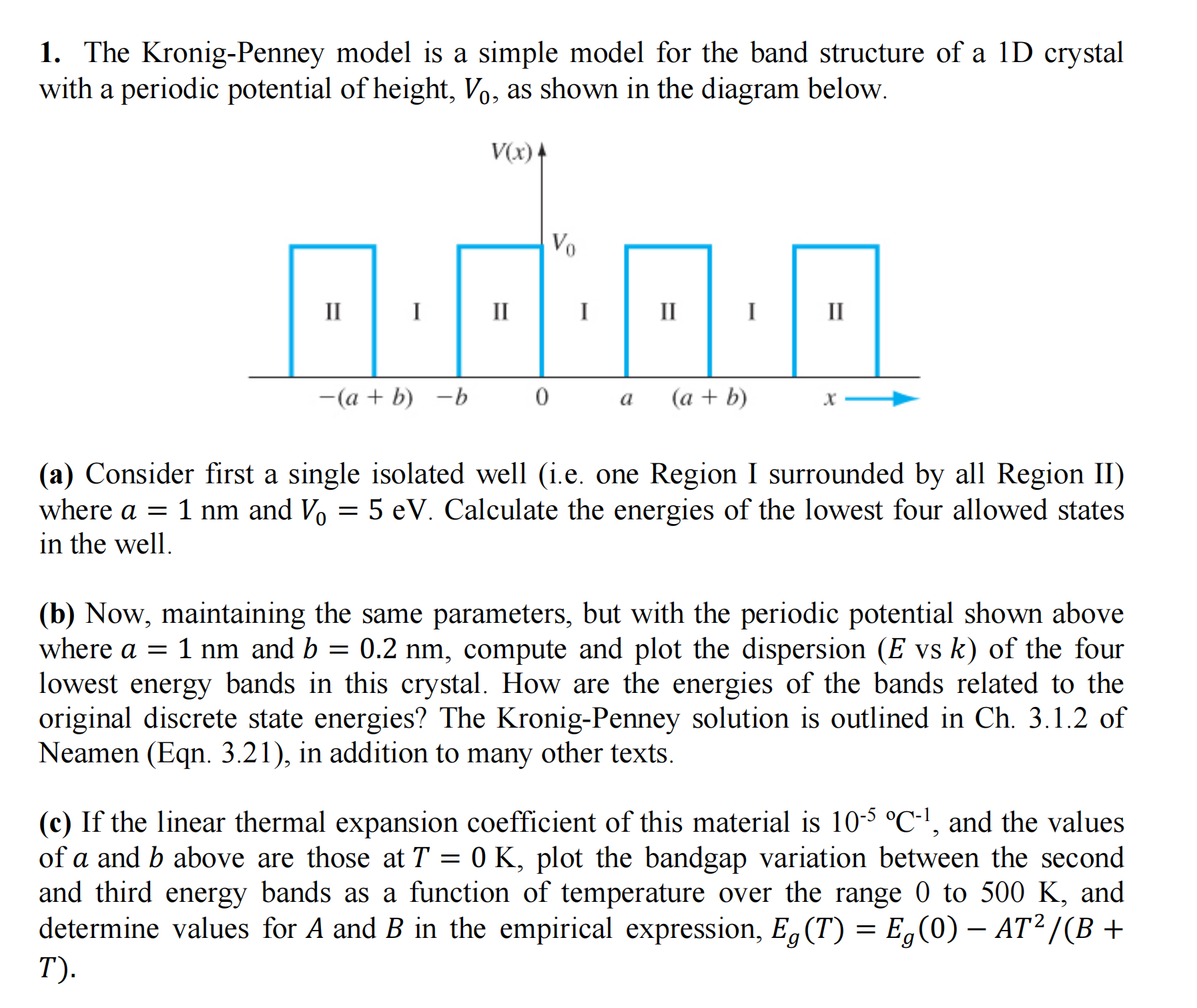 Solved The Kronig-Penney model is a simple model for the | Chegg.com