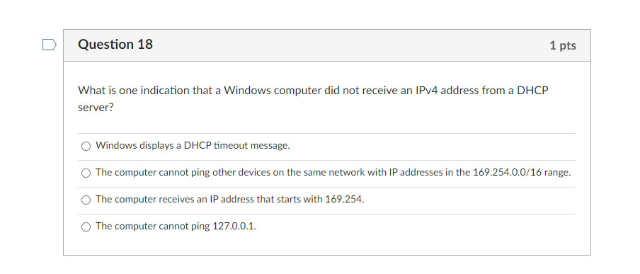 Solved Question 18 1 pts What is one indication that a | Chegg.com