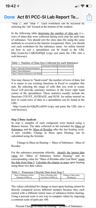 19:42 Done Act B1 PCC-SI Lab Report Te Step 2, and | Chegg.com