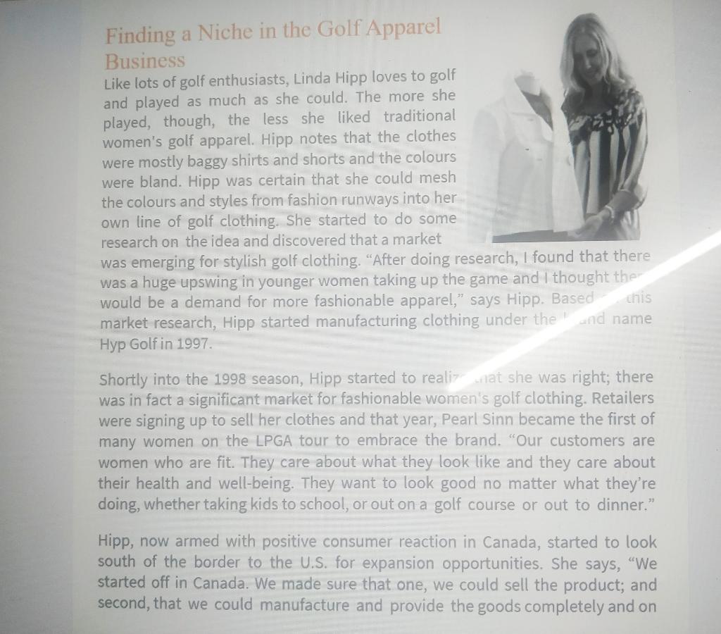 Solved Finding a Niche in the Golf Apparel Business Like | Chegg.com