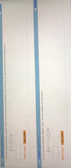 Solved 2、0 -/10 points SCalcET8 5.4.005. Find the general | Chegg.com