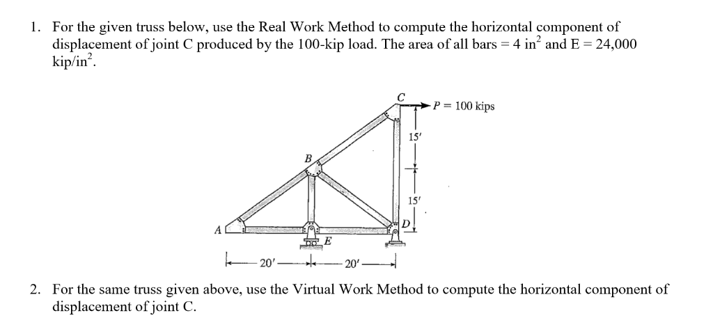 Solved 1. For the given truss below, use the Real Work | Chegg.com