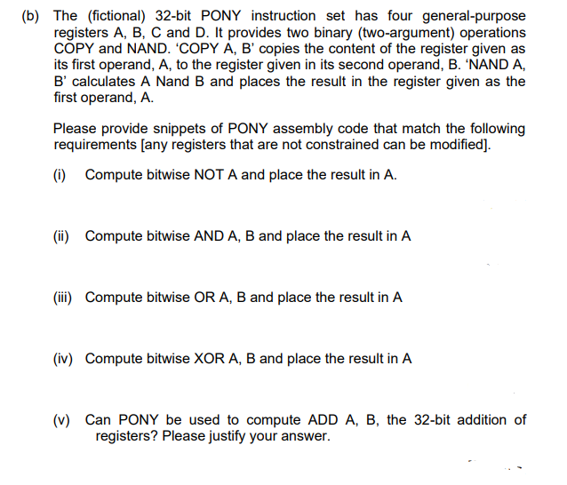Solved (b) The (fictional) 32-bit PONY instruction set has | Chegg.com