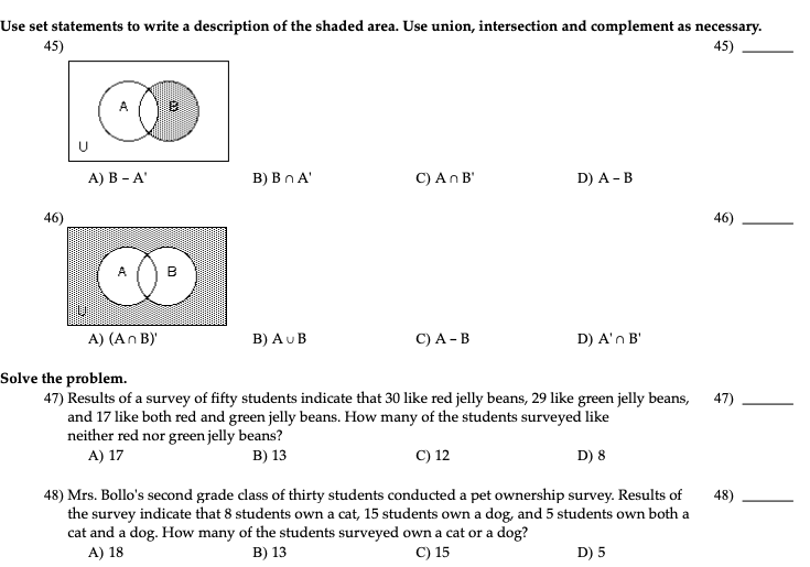 Solved Use set statements to write a description of the | Chegg.com