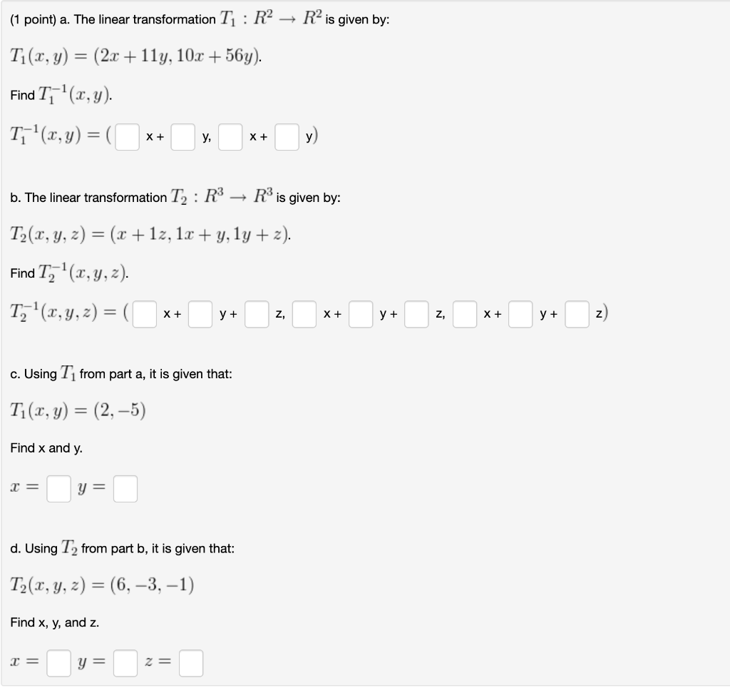 Solved (1 point) a. The linear transformation T1 : R2 R2 is | Chegg.com