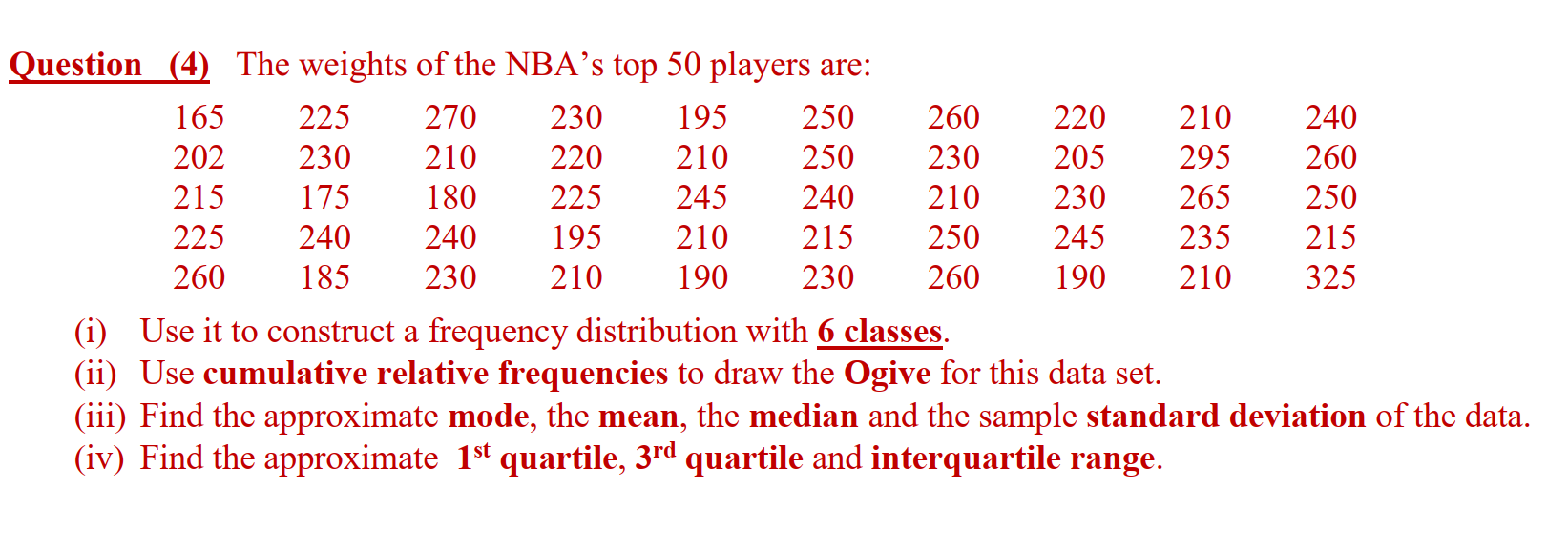 Solved (i) Construct the cumulative frequency table for the | Chegg.com