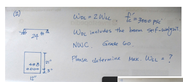 Solved ωDL=2WLL,fC′=3000PSi. WDL includes the beam | Chegg.com