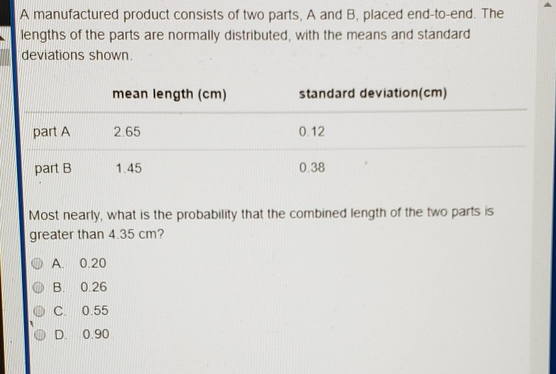Solved A manufactured product consists of two parts, A and | Chegg.com
