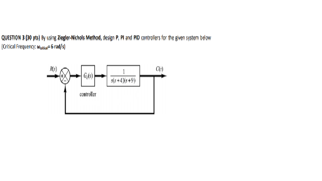 Solved QUESTION 3 (30 pts) By using Ziegler-Nichols Method, | Chegg.com
