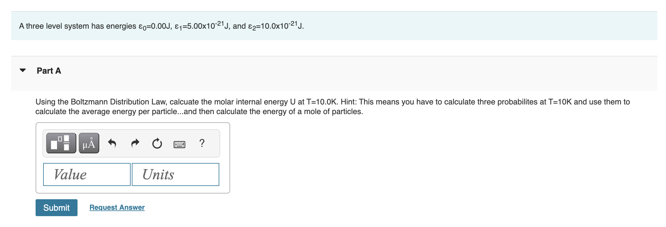 Solved A three level system has energies ε0=0.00 | Chegg.com
