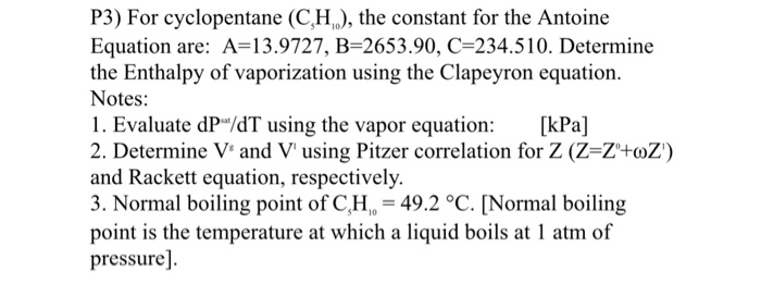 For cyclopentane (C_5 H_10), the constant for the | Chegg.com