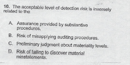 Solved 10. The acceptable level of detection risk is | Chegg.com