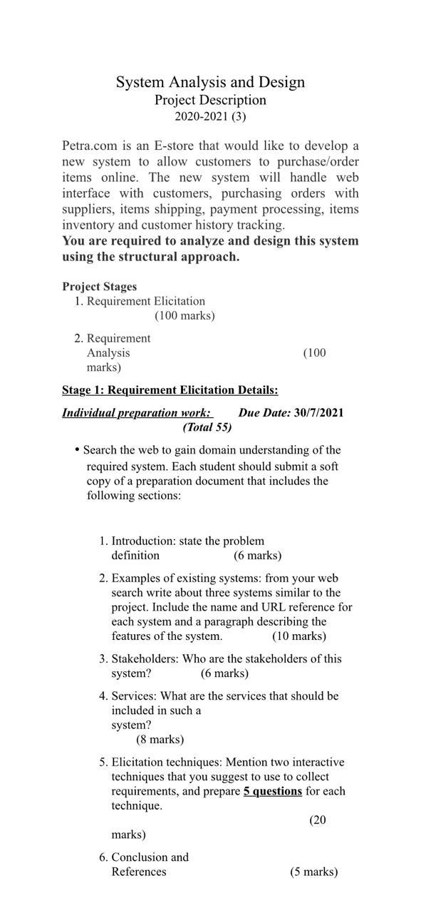Solved System Analysis and Design Project Description | Chegg.com