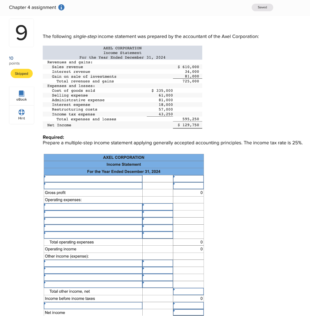 Solved The following single-step income statement was | Chegg.com