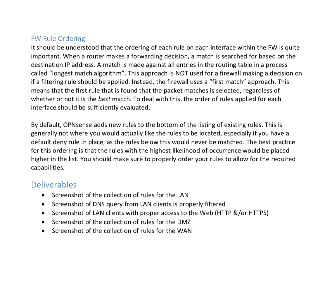 Implementation FW Rule Requirements It is generally | Chegg.com