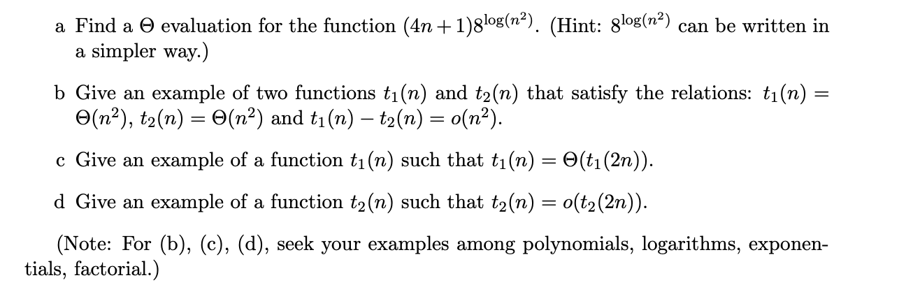 Solved a Find a Θ evaluation for the function | Chegg.com