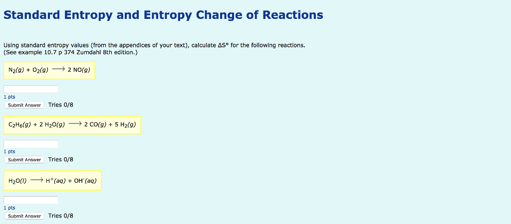Solved Standard Entropy and Entropy Change of Reactions | Chegg.com