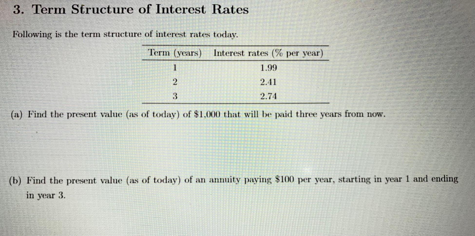 Solved 3. Term Structure of Interest Rates Following is the | Chegg.com