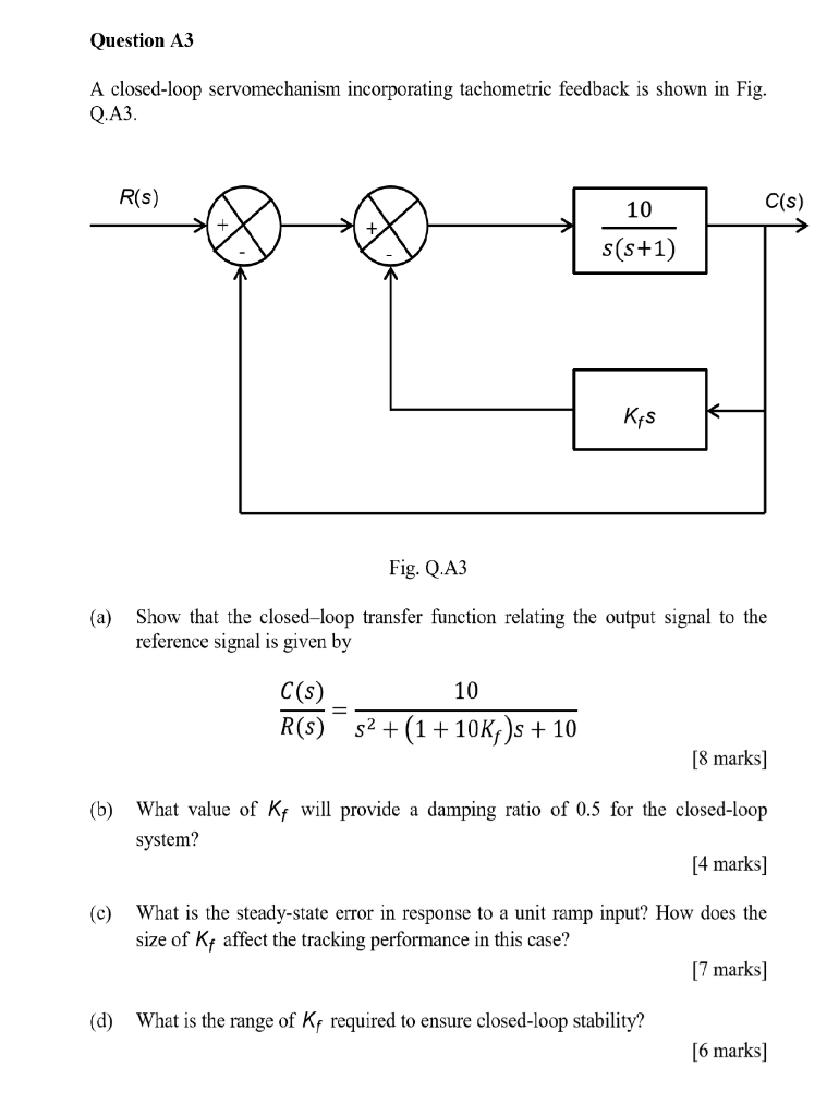 Solved Question A3 A closed-loop servomechanism | Chegg.com
