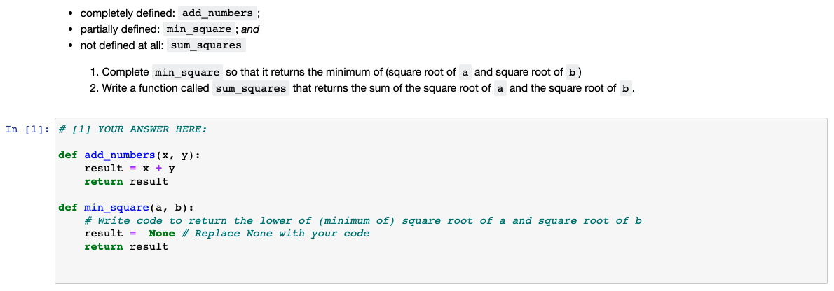 Solved • completely defined: add_numbers ; • partially | Chegg.com