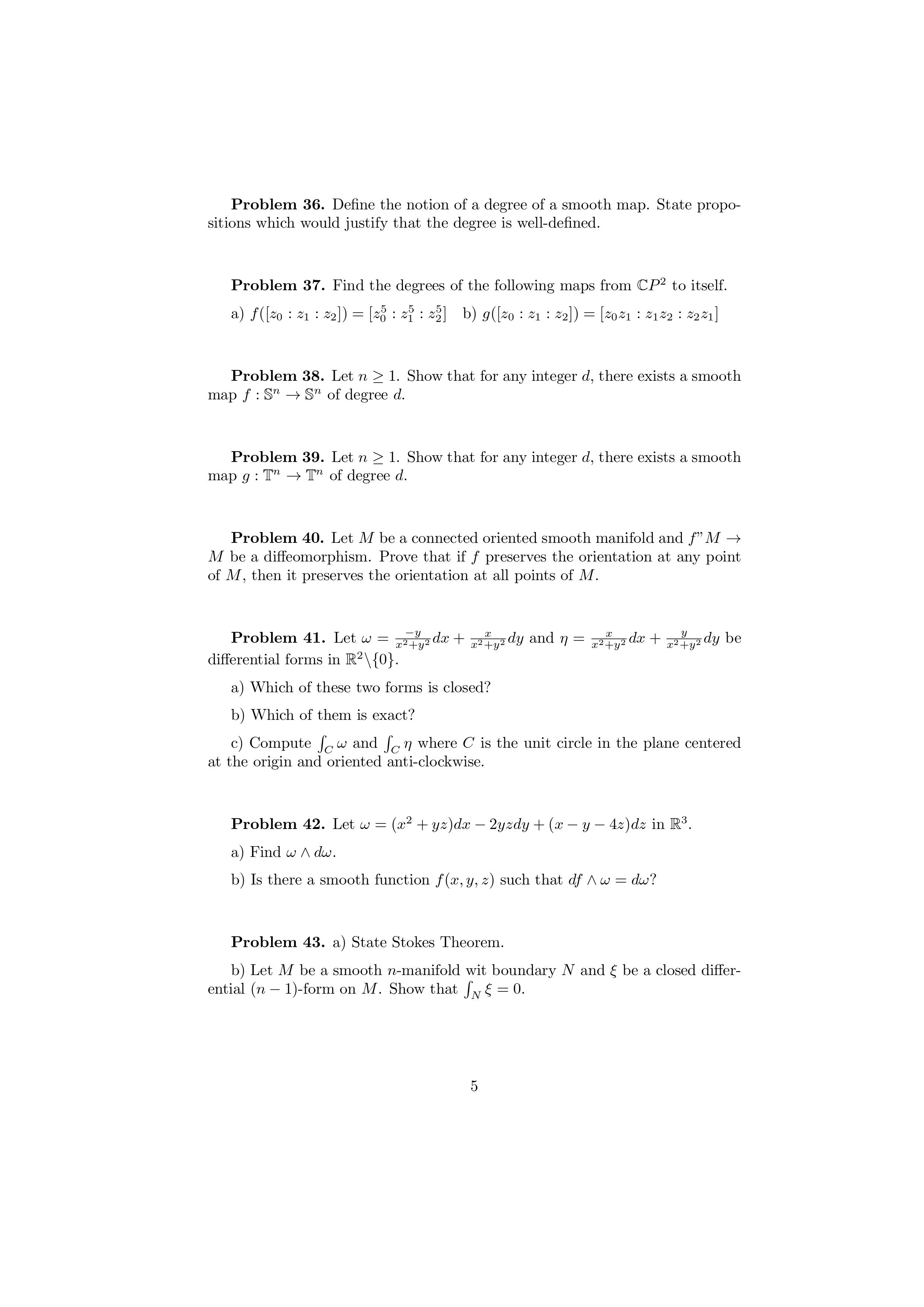 Solved Problem 36. Define the notion of a degree of a smooth | Chegg.com