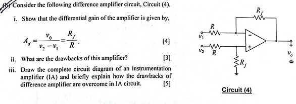 Solved Consider the following difference amplifier circuit, | Chegg.com
