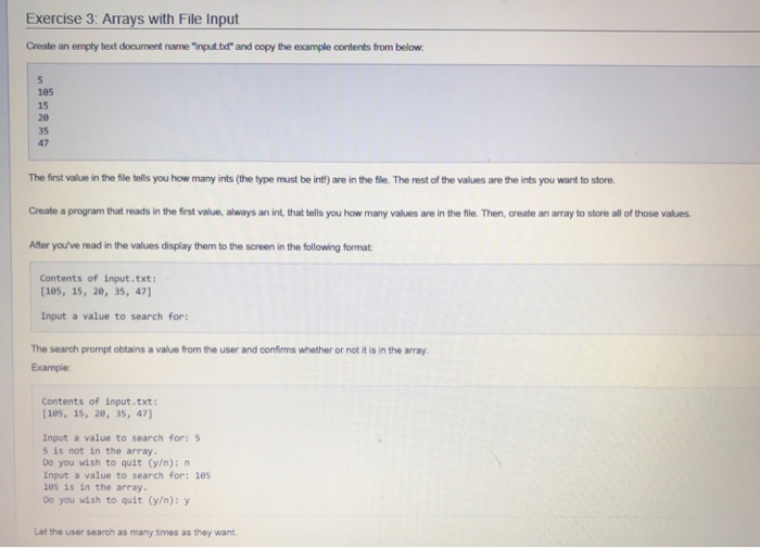 Solved Exercise 3 Arrays With File Input Create An Empty 