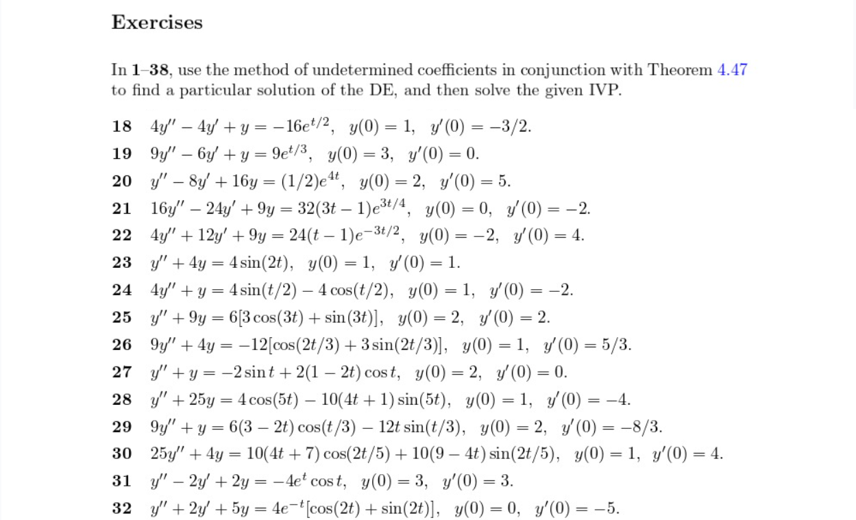 Solved In 1-38, use the method of undetermined coefficients | Chegg.com
