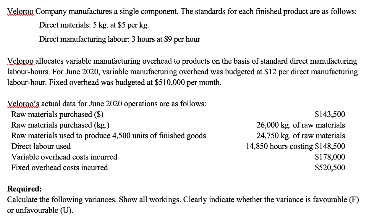 Solved a. Variable overhead spending variance b. Variable | Chegg.com