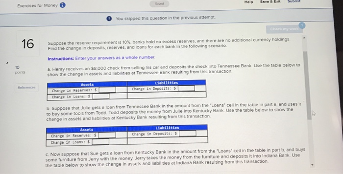 Solved Help Save & Exit Submit Exercises for Money 0 You | Chegg.com