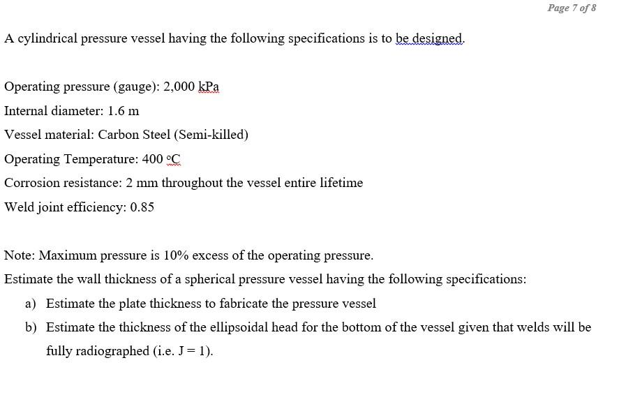 Solved Page 7 of 8 A cylindrical pressure vessel having the | Chegg.com