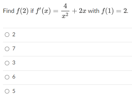 Solved Find f(2) ﻿if f'(x)=4x2+2x ﻿with f(1)=2.27365 | Chegg.com