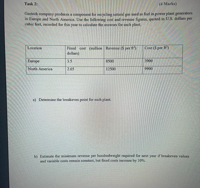 Solved Task 2: (4 Marks) Gastech company produces a | Chegg.com
