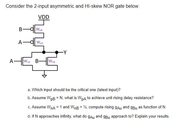 Solved Consider the 2-input asymmetric and HI-skew NOR gate | Chegg.com