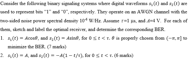 Consider the following binary signaling systems where | Chegg.com