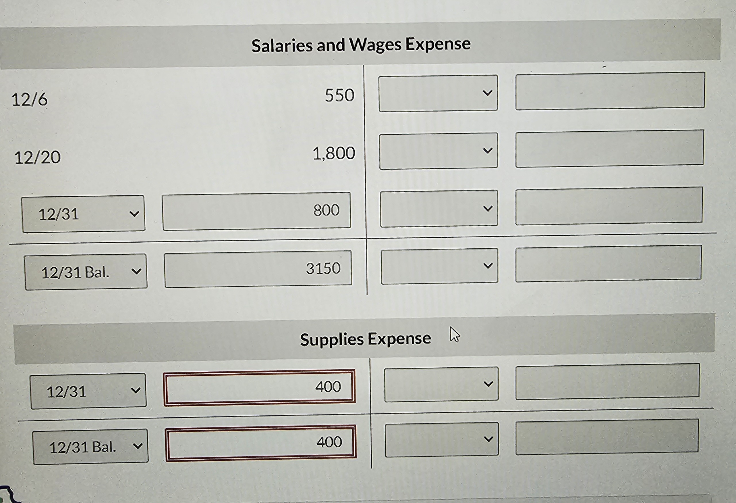 Salaries and Wages Expense Supplies ExpenseSupplies | Chegg.com