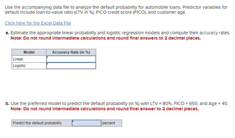 Solved Use the accompanying data file to analyze the default | Chegg.com