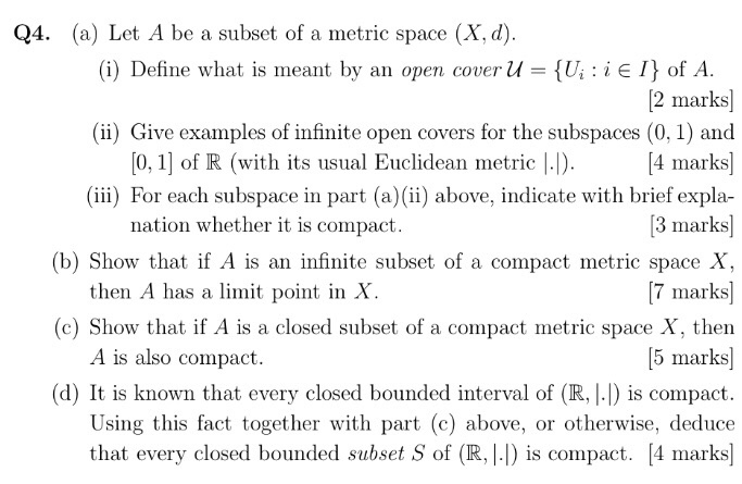 Solved Q4. (a) Let A be a subset of a metric space (X, d) | Chegg.com