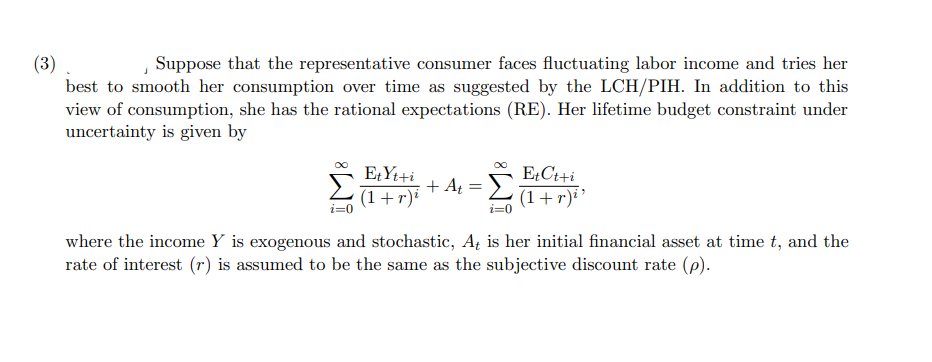 Solved 3) . , Suppose that the representative consumer faces | Chegg.com