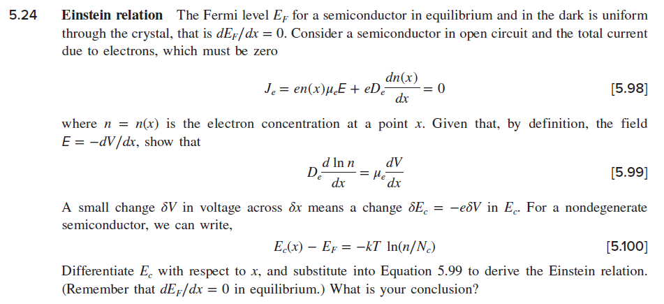 Solved 5.24 Einstein relation through the crystal, that is | Chegg.com