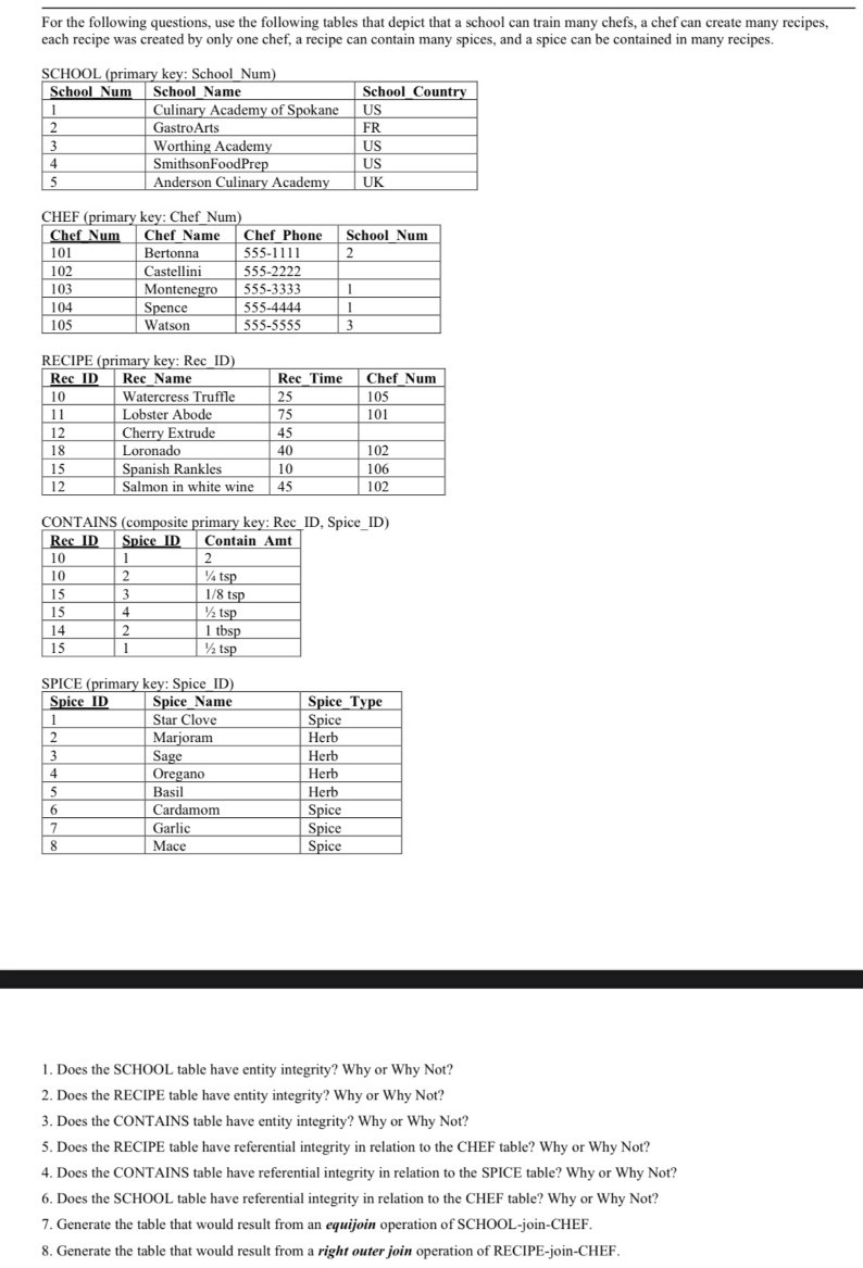 Solved For the following questions, use the following tables | Chegg.com