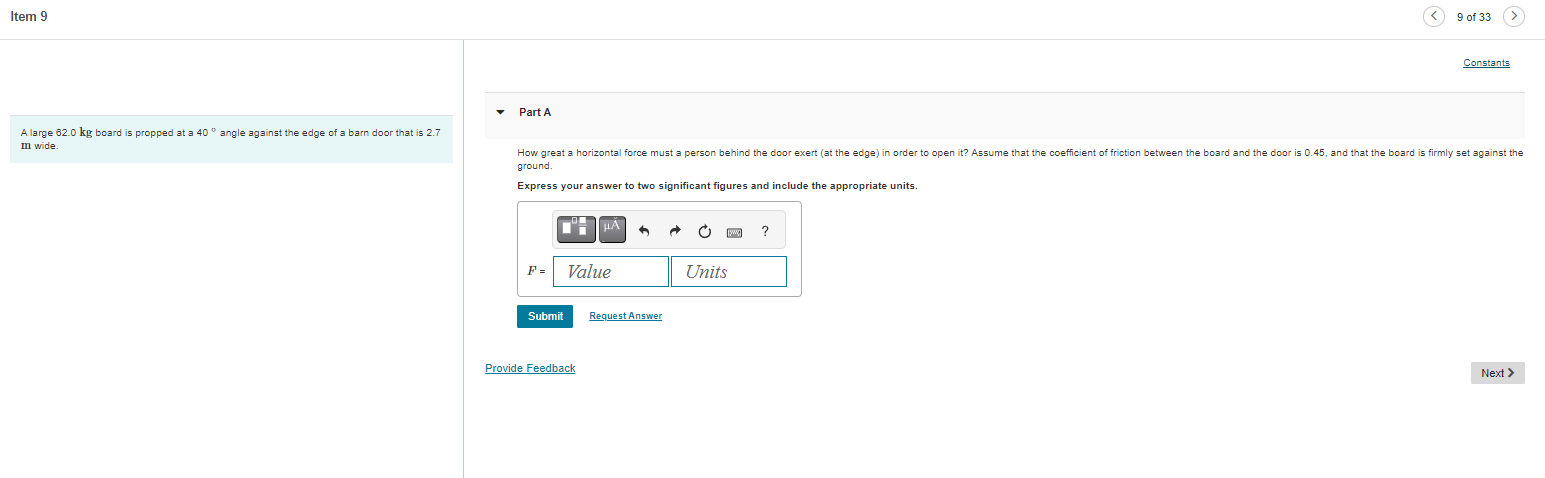 Solved A large 62.0 kg board is propped at a 40∘ angle | Chegg.com