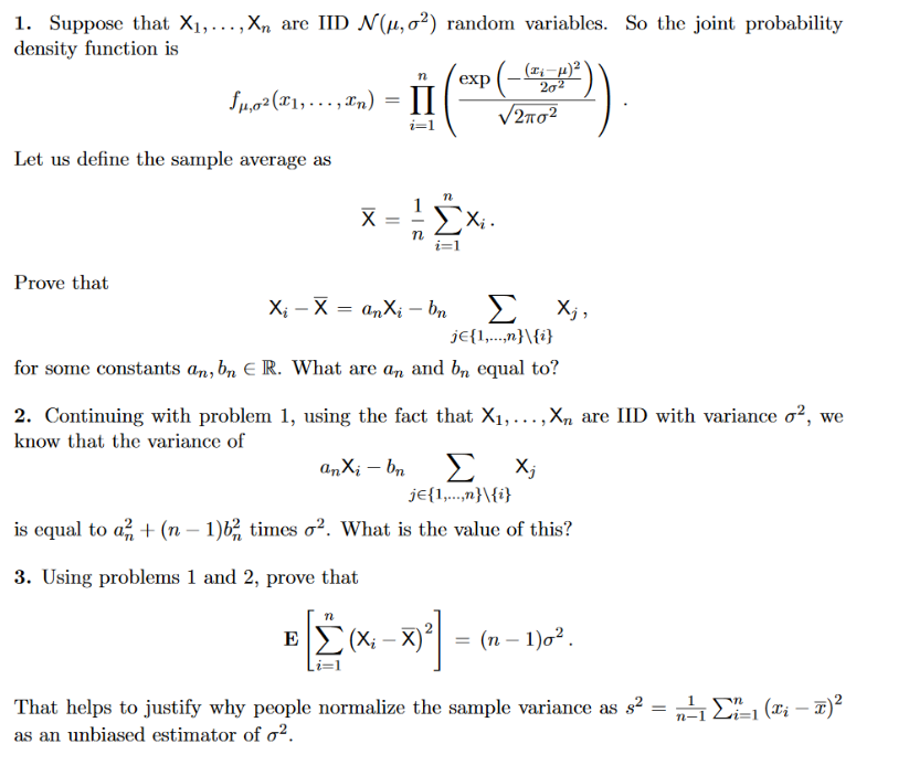 Solved 1. Suppose that X1, ..., Xn are IID N(u,02) random | Chegg.com