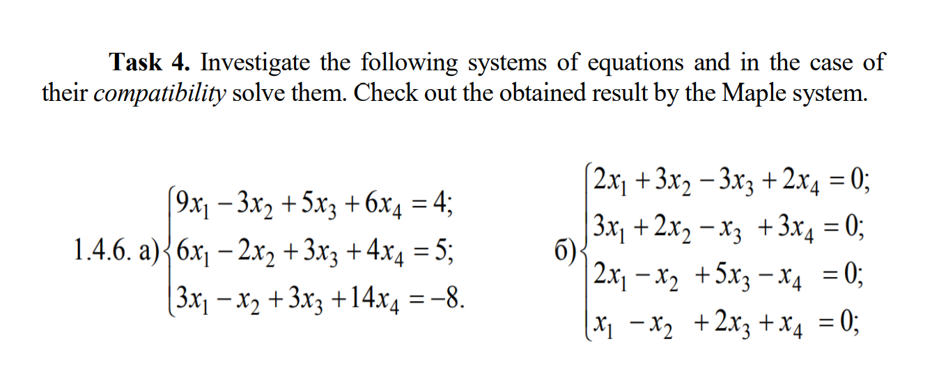 Solved Investigate the following systems of equations and in | Chegg.com