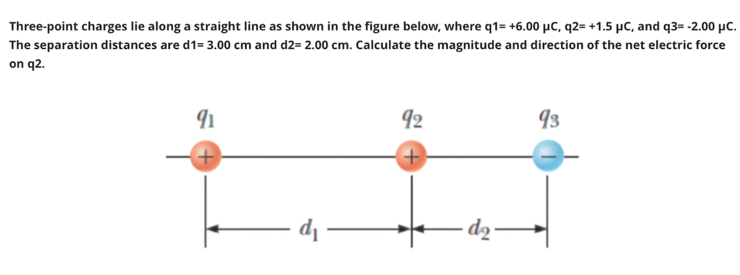 Solved Three-point charges lie along a straight line as | Chegg.com