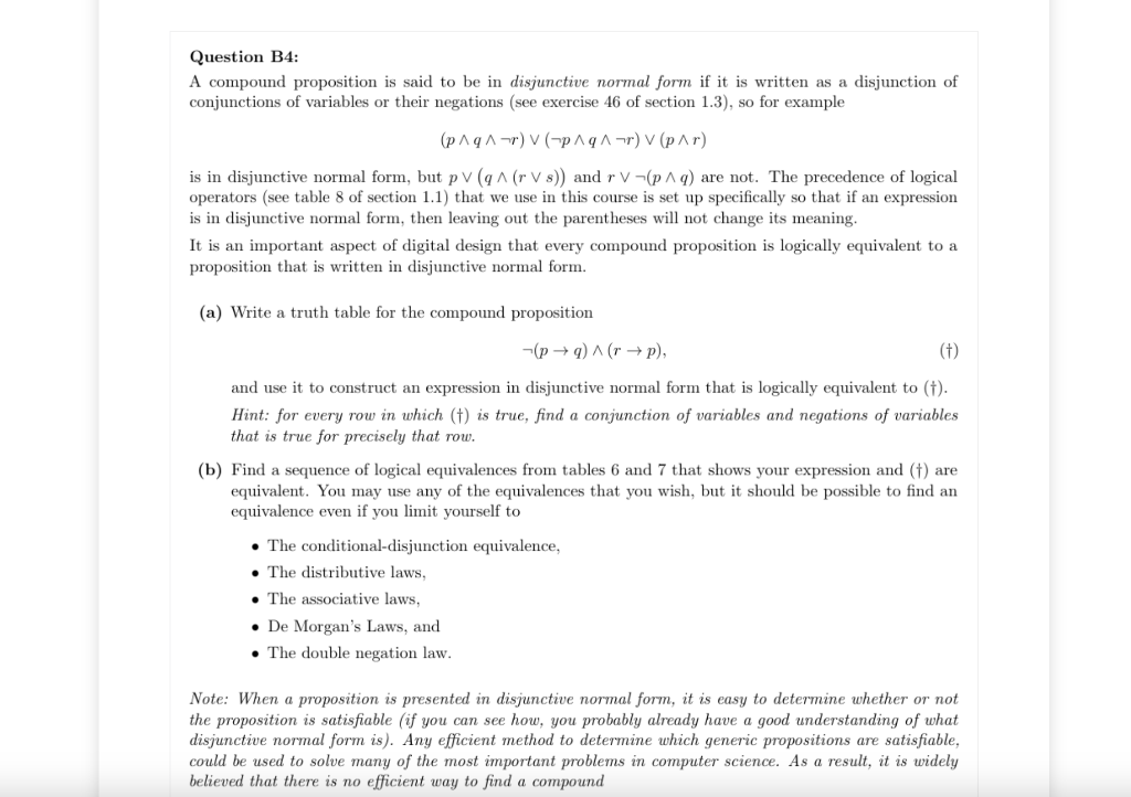 Solved Question B4: A compound proposition is said to be in | Chegg.com