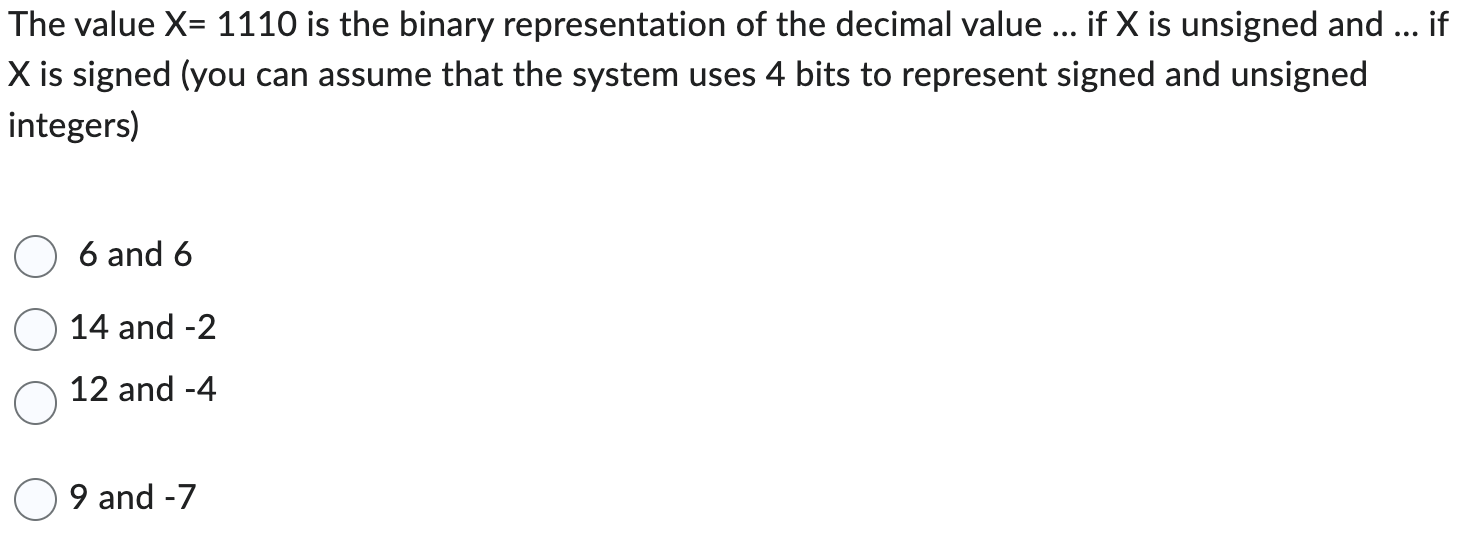 Solved The value X=1110 is the binary representation of the | Chegg.com