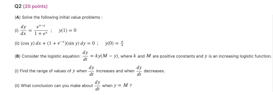 Solved Qa ﻿solve The Following Initial Value Problems 8307