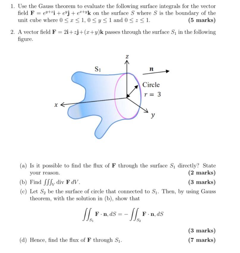 Solved 1. Use the Gauss theorem to evaluate the following | Chegg.com